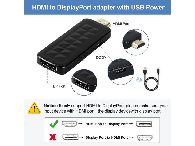 Jansicotek HDMI to DisplayPort Adapter 4K60Hz, Active HDMI 2.0 Male to ...