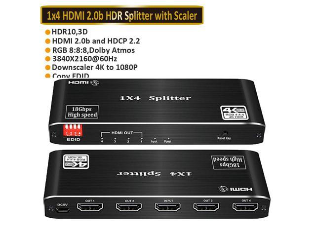 4K@60Hz HDMI Splitter 1 in 4 Out, Aluminum HDMI Splitter for 4 Monitors ...