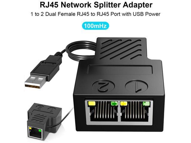 RJ45 Splitter Connectors Adapter with USB Power Cable, 1 to 2 Ethernet ...