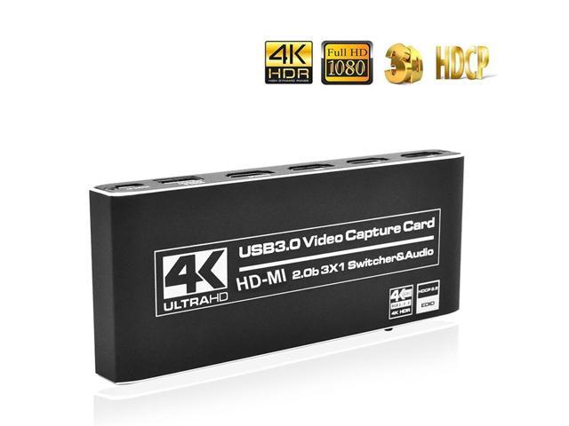 4K@60Hz Capture Card, 3X1 HDMI Video Capture Card to HDMI USB3.0/Type-C ...