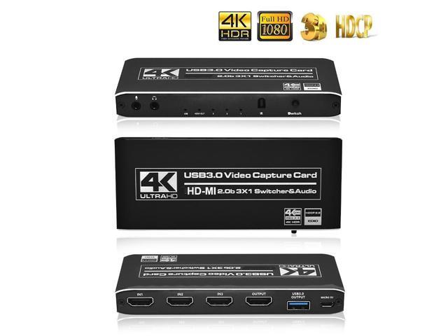 4K@60Hz 3X1 HDMI Audio Video Capture Card with Mic&Audio, HDMI USB3.0 ...