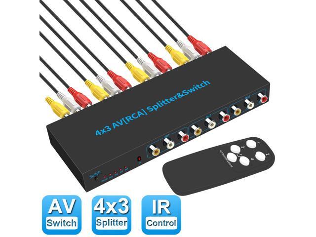4 Way 3 RCA Switch Splitter Composite Video Audio Distribution for DVD ...