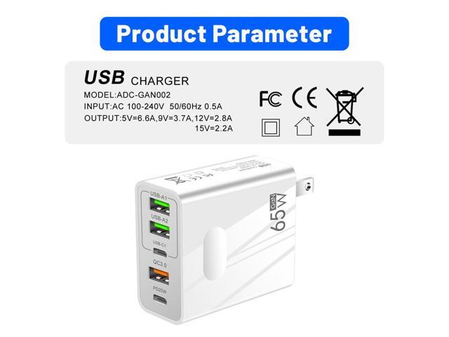 65W GaN USB C Quick Charger QC4.0 QC PD 3.0 TypeC 5 Port Supercharge ...