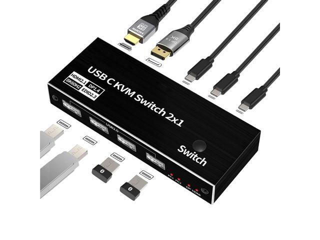 2x1 USB C KVM Switch, 8K USB Switch, 2 USB-C to HDMI/DP Output + 4X USB KVM Ports, Share 2 ...