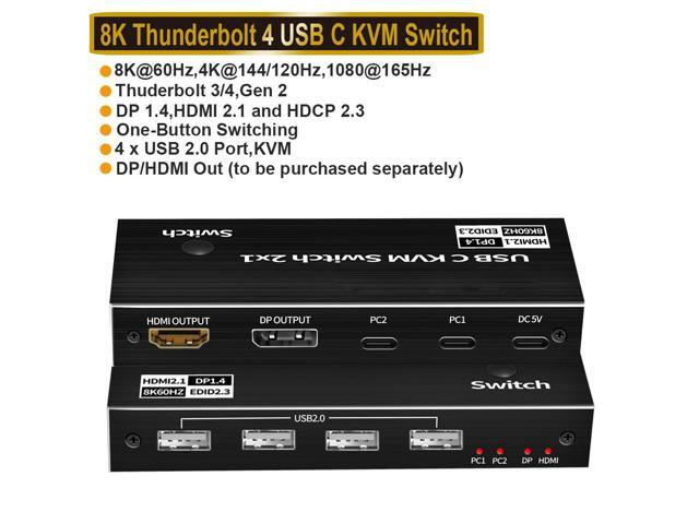 2x1 USB-C KVM Switch, HDMI DP KVM Switch USB Switch for 2 Computers ...