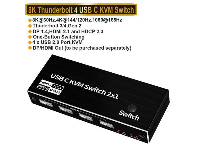 USB C KVM Switch 8K@60Hz 4K@120Hz, 2 in 1 Out Type-C KVM Switch for 2 ...