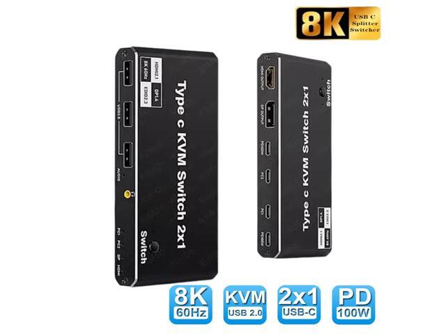 2x1 USB-C KVM Switch, HDMI DP KVM Switch USB Switch 100W D for 2 ...