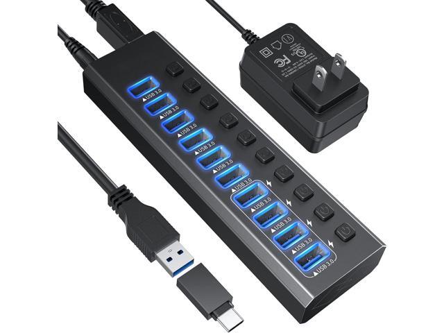 Powered USB Hub, 10-Port USB 3.0 Hub with 48W Power Adapter, Aluminum ...