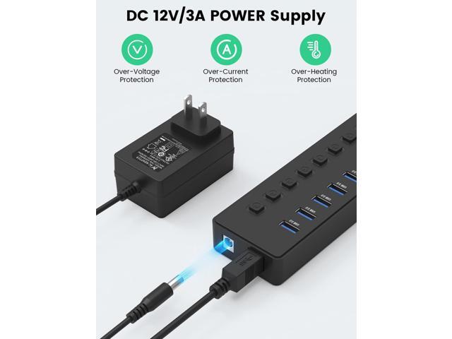 Powered USB Hub, 11-Port USB 3.0 Hub with 36W Power Adapter, USB ...