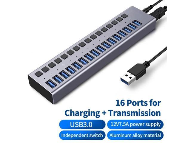 Powered USB 3.0 Hub, 16-Port USB Hub Splitter (16 Data Transfer Ports+ ...