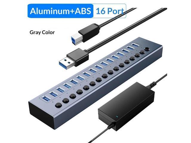 Powered USB Hub 3.0, 16-Port USB 3.0 Hub [Durable Aluminum] 16 Ports ...