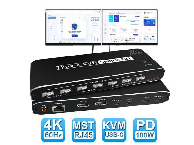 2X1 USB-C KVM Switch 2 PCs Share 1 Monitor + 7 USB Devices + 3.5mm Audio + Ethernet , 8K@60Hz ...