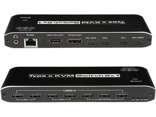 2x1 USB-C KVM Switch 8K, USB C KVM Switch 100W PD for 2 Computers Sharing 7 Ports Mouse Keyboard ...