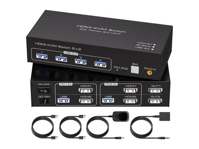KVM Switch 2 Monitors 2 Computers, 8K@60Hz Dual Monitor HDMI KVM Switch ...