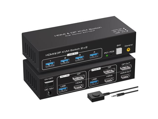 KVM Switch 2 Monitors 2 Computers, 8K@60Hz Dual Monitor DisplayPort ...