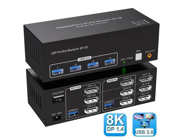 Displayport KVM Switch 3 Monitors 2 Computers, 8K@60Hz Triple Monitor ...