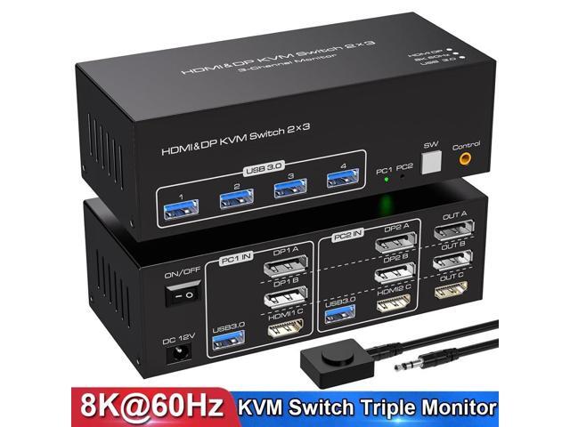 8K HDMI+2 Displayport KVM Switch 3 Monitors 2 Computers, 8K@60Hz ...