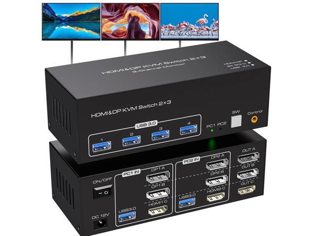 3 Monitors 2 Computers HDMI+2 Displayport Monitors KVM Switch 8K@60Hz ...