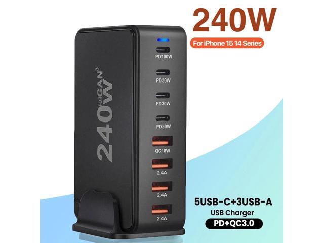 Jansicotek 240W USB Type C Charging Station Hub, 8 Port USB Desk ...
