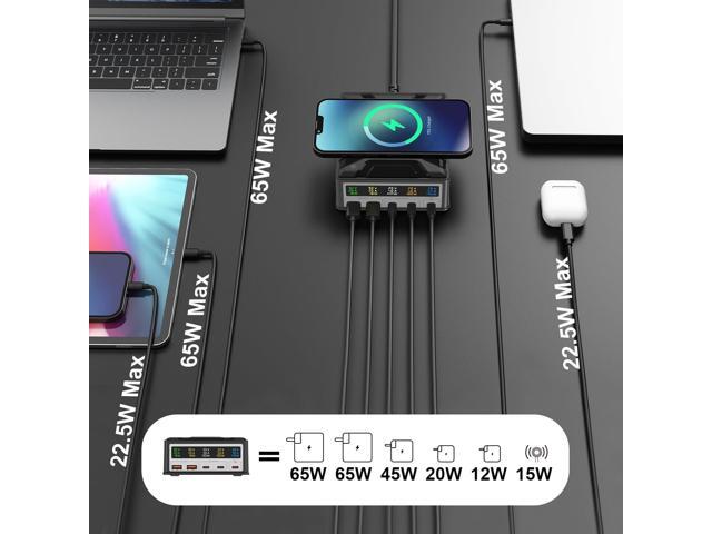 Jansicotek 160W 5-Port GaN USB Charging Station for Multiple Devices, 3 USB C & QC 2 USB A and ...