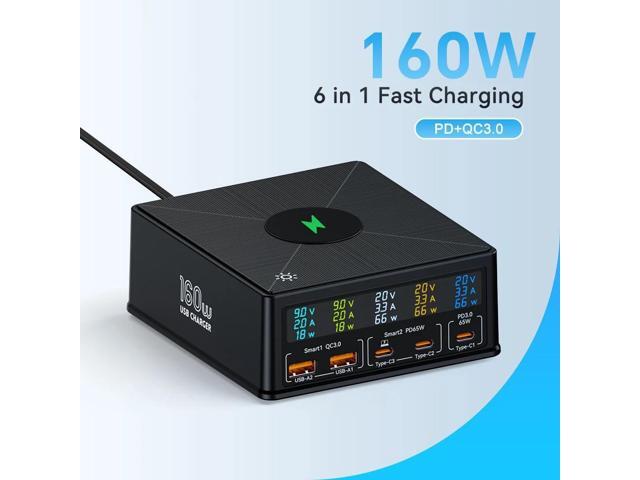 Jansicotek 160W 5-Port GaN USB Charging Station for Multiple Devices, 3 ...
