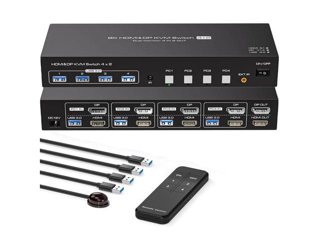 Jansicotek KVM Switch 2 Monitors 4 Computers [HDMI+DisplayPort +USB ...