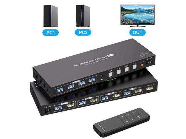 Jansicotek HDMI Monitor KVM Switch 4X1 HDMI 2.1 8K@60Hz 4K@120Hz, HDMI ...