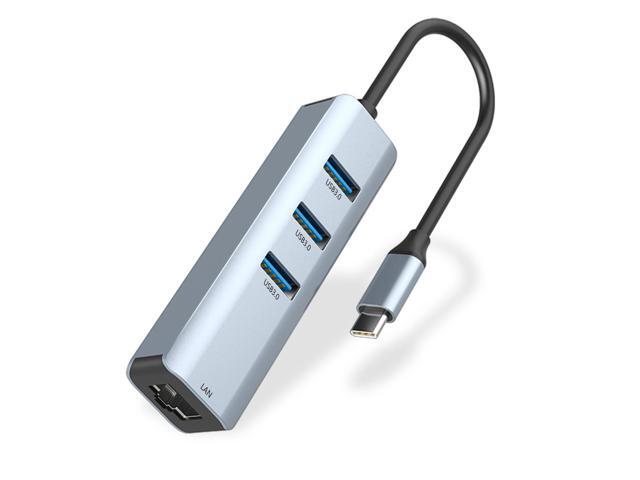 Jansicotek USB C to Ethernet Adapter, 4-in-1 USB C Hub with 3 USB A 3.0 ...