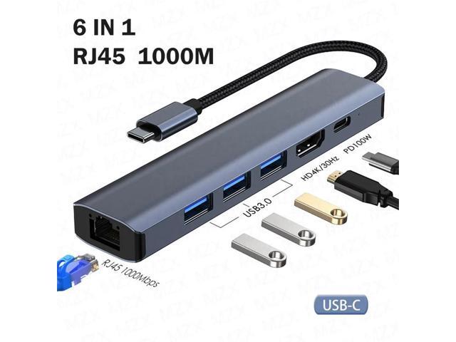 Jansicotek USB-C to Ethernet Adapter, 6-in-1 Portable Data Hub USB ...