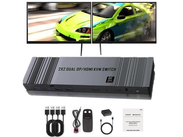 Jansicotek 4K 120Hz HDMI + DisplayPort KVM Switch 2 Monitors 2 ...