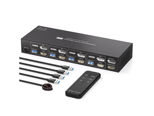 Jansicotek USB3.0 HDMI+DisplayPort KVM Switch Dual Monitor, 4K@60Hz 2K ...