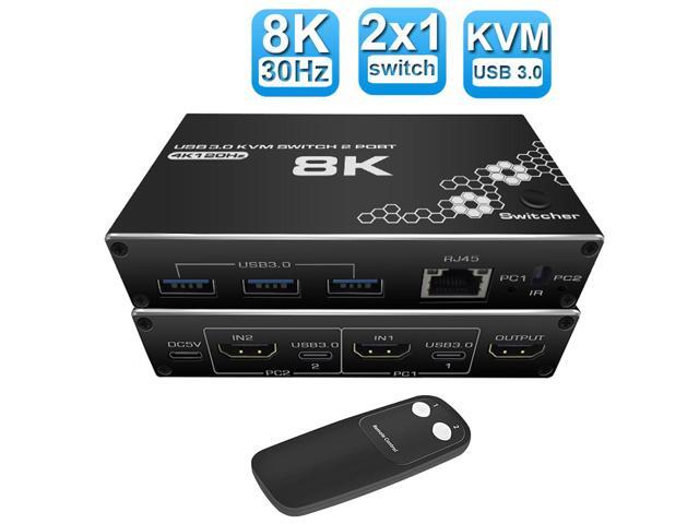Jansicotek 2x1 USB HDMI KVM Switch 2 Port with Remote, 8K@30Hz 4K@120Hz ...