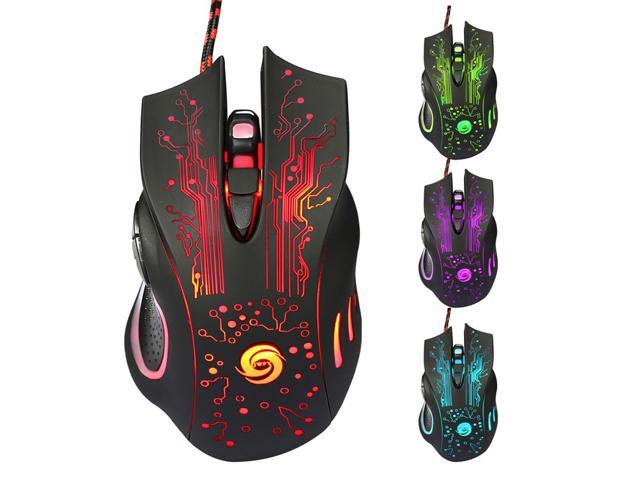 Jansicotek 2400DPI With 6 Buttons Color Changing LED Optical USB Wired Mice Gaming Mouse ...