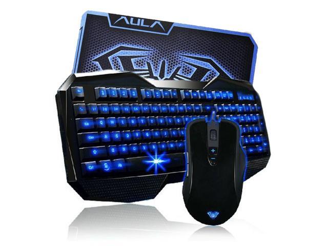 AULA Gaming Keyboard Mouse + Mousepad Combo,Blue LED Backlight ...