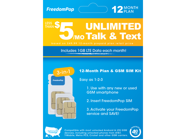 SIM Kit w/ Unlimited Talk, Text, & 1GB/mo for 1 Year - Newegg.com