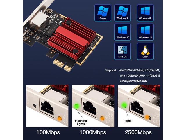 2.5GBase-T PCIe Network Adapter, 2500/1000/100Mbps PCI Express Gigabit Ethernet Card RJ45 LAN ...