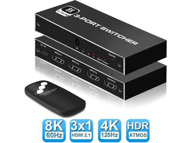 8K HDMI 2.1 Switch 4K 120Hz 3 in 1 Out, ESTONE 8K@60Hz HDMI 2.1 Splitter Switcher Selector Box 4 ...