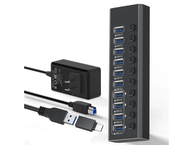 10-Port USB A Data Hub with 48W Power Adapter, 10 Data Transfer Ports ...