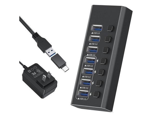 Powered USB Hub 3.0, 7-Port USB Data Hub Splitter (7 Data Transfer ...