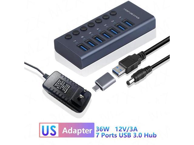7-Port 36W USB 3.0 Hub with Individual Power Switches and LEDs Includes ...
