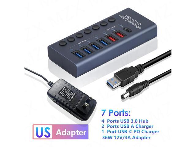 7-Port 36W USB 3.0 Hub with Individual Power Switches and LEDs Includes ...
