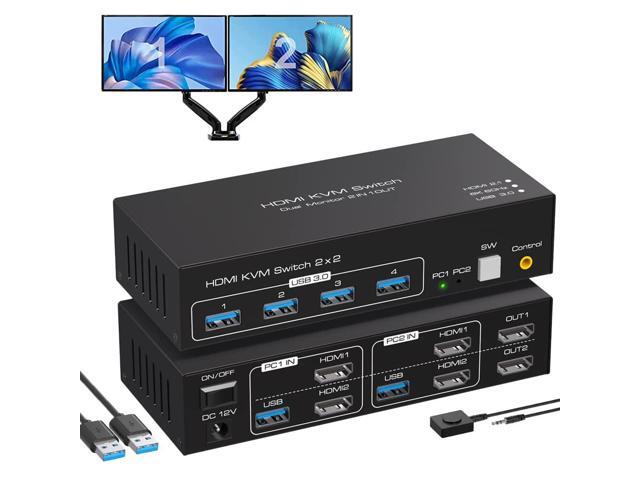 HDMI Dual Monitor KVM Switch 2 Monitors 2 Computers 8K@60Hz USB 3.0 KVM ...