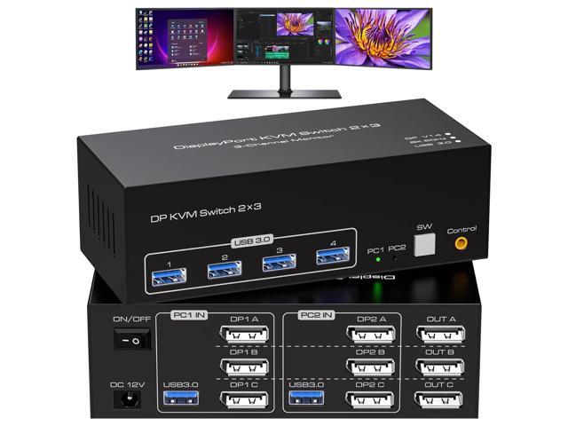 Triple Monitor Displayport KVM Switch DP 3 Port 8K@60Hz, USB ...