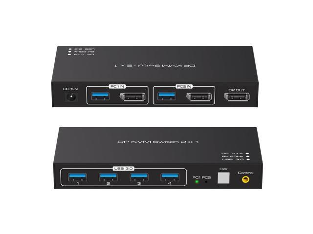 2 Port DisplayPort 2x1 DP KVM Switcher Switch DP 1.4 8K@60Hz Supports 4 ...