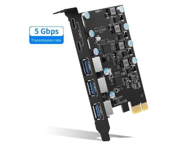 ESTONE PCIE to USB Expansion Card, 5-Port (3X USB 3.0 A,2X USB C) Superspeed 5Gbps Front ...