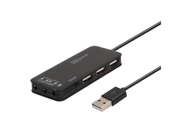 3 Port USB Hub with External 7.1 Channel Sound Card Headset Microphone ...