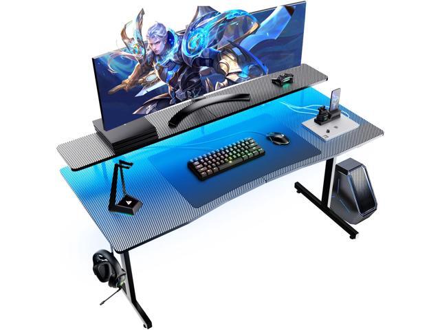 GTRACING 55 Inch Gaming Desk with LED Lights, Computer Gamer Desk with ...