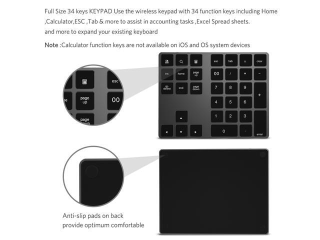 Mini Numeric Keyboard Wireless Bluetooth Keypad 34keys Calculator ...