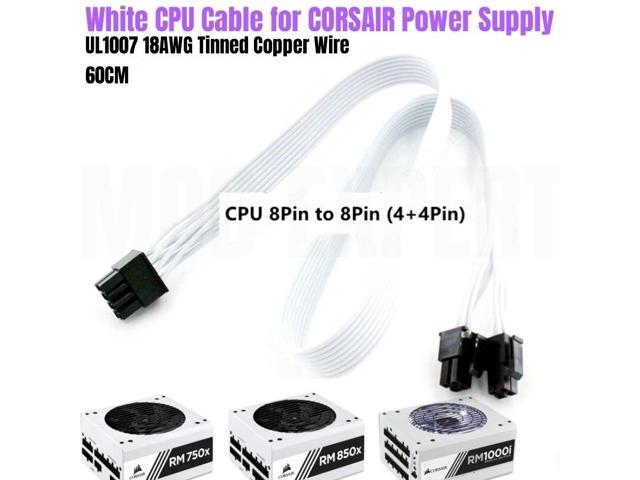 White CPU Power Cable PSU 8Pin to 4+4Pin EPS 12V for CORSAIR RM750x ...