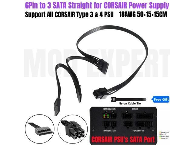 6Pin to 3 SATA Straight SSD HDD Riser Card Power Cable for CORSAIR AXi ...